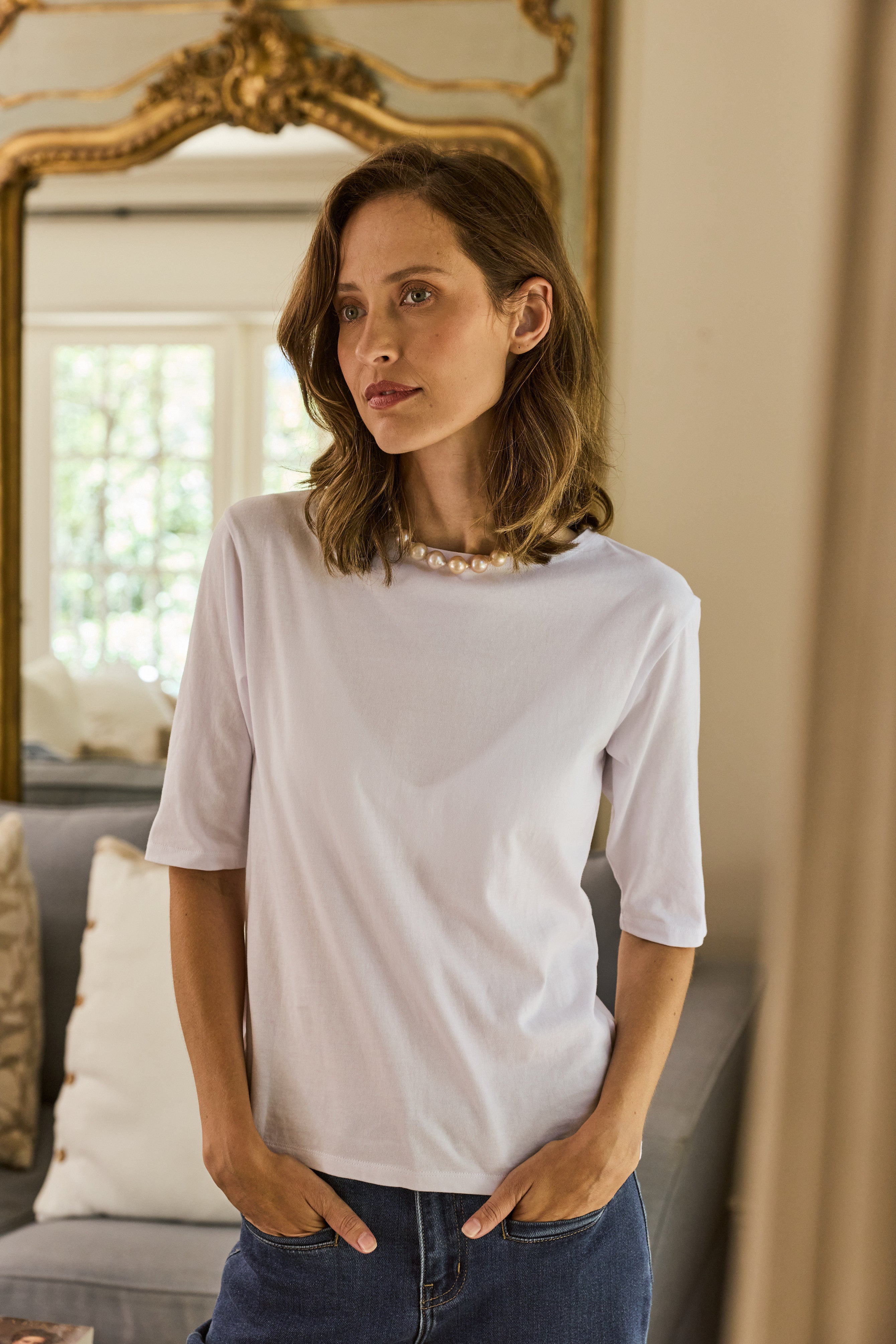 The Birkin Basic White Tee Boat Neck Cotton | Women's Linen T-Shirts ...