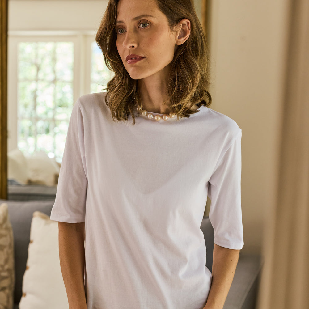 The Birkin Basic White Tee Boat Neck Cotton | Women's Linen T-Shirts ...