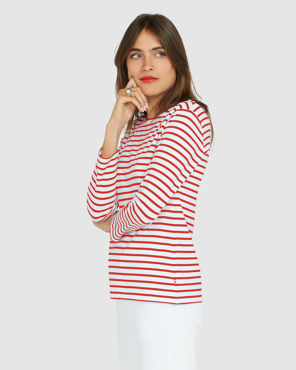 White & Red Striped Boat Neck Top Breton | Womens Long Sleeve Top | By ...