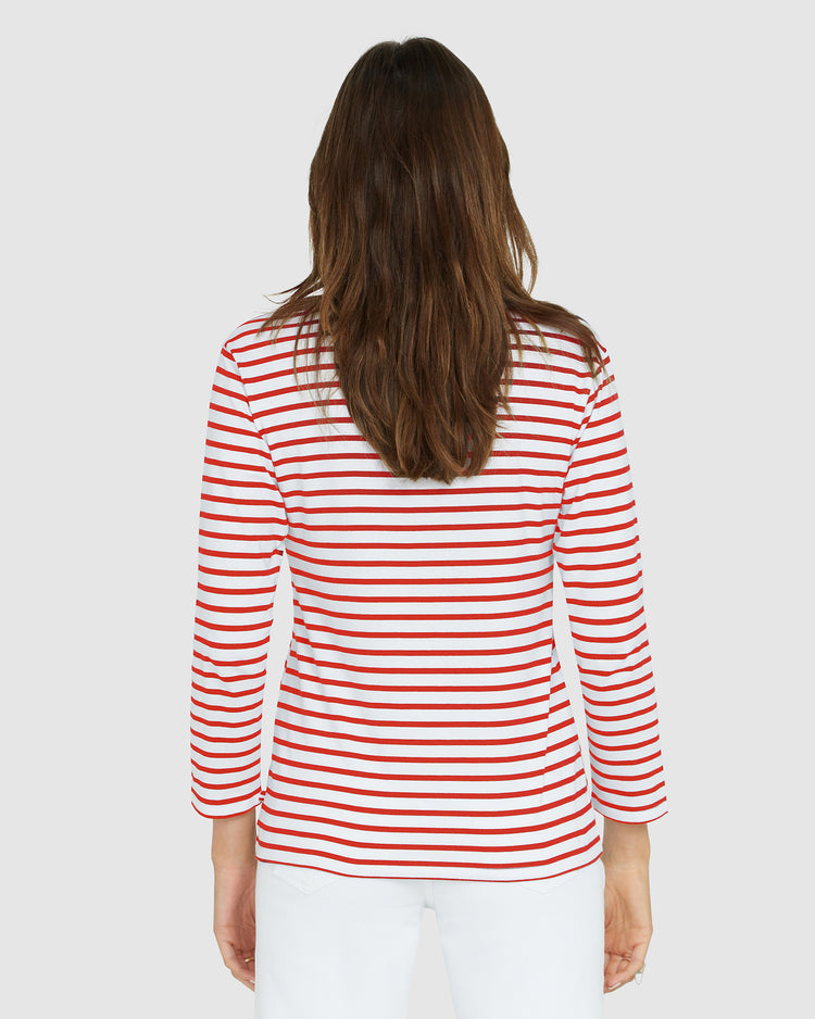 White & Red Striped Boat Neck Top Breton | Womens Long Sleeve Top | By ...