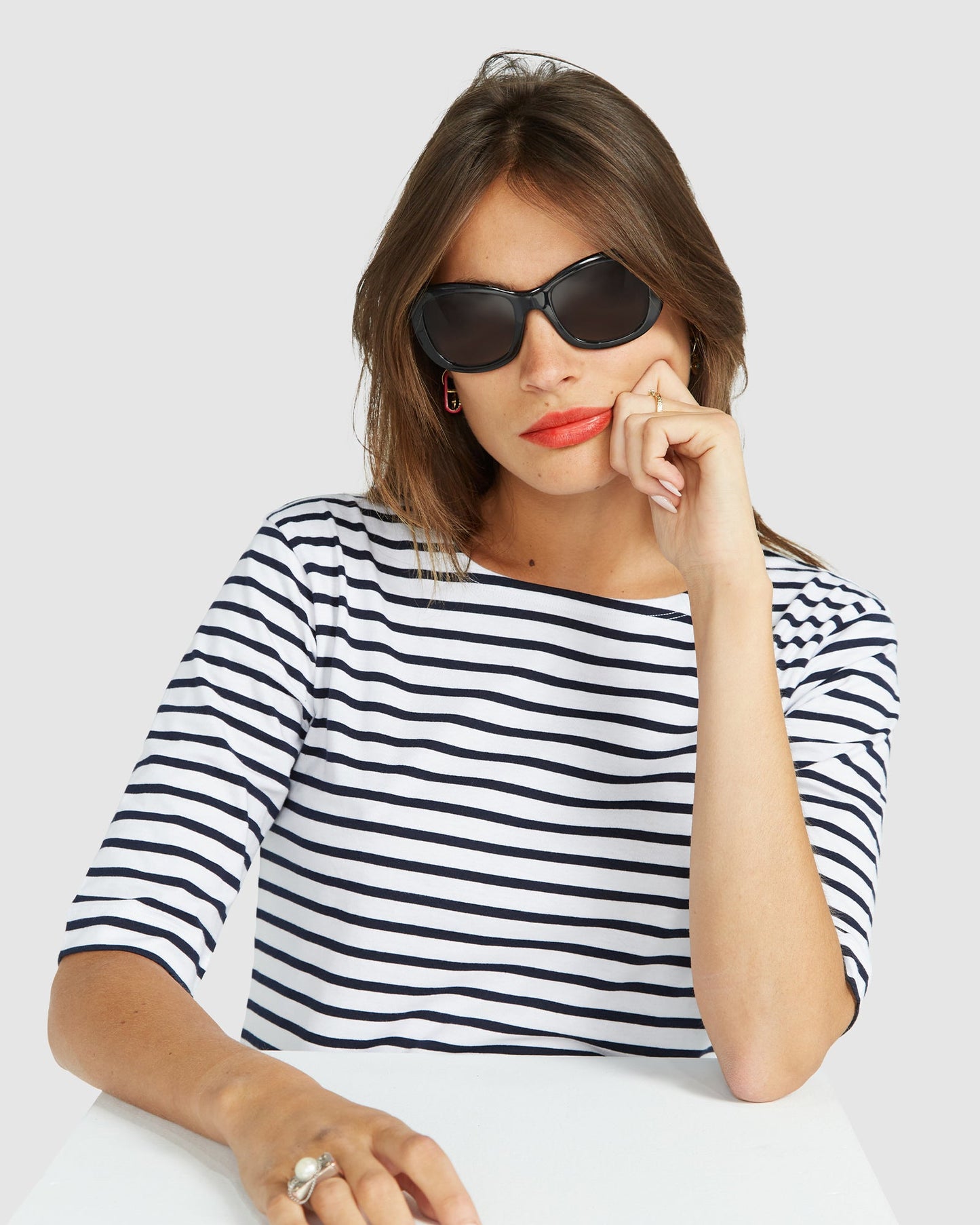 Navy And White Striped Boat Neck Top Breton Womens Long Sleeve Top By