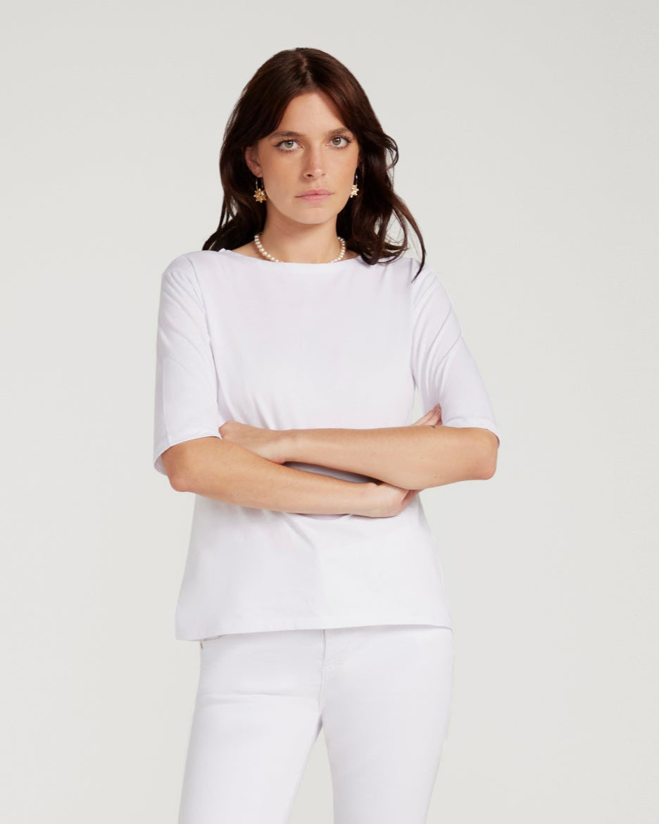 The Birkin Basic White Tee Boat Cotton | Women's Linen T-Shirts | Jac ...